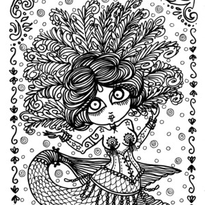 5 Pages Burlesque Mermaids to Color Digital Coloring for Adults Fun ...