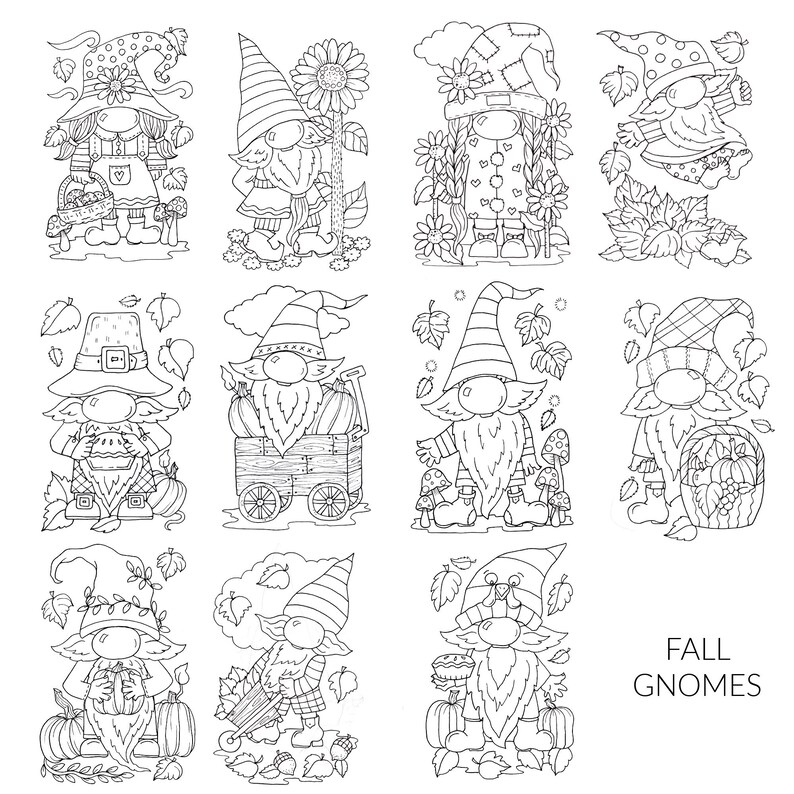FALL GNOMES 23 Pages. PDF Coloring Pages. Fun Coloring. Fall, Autumn ...
