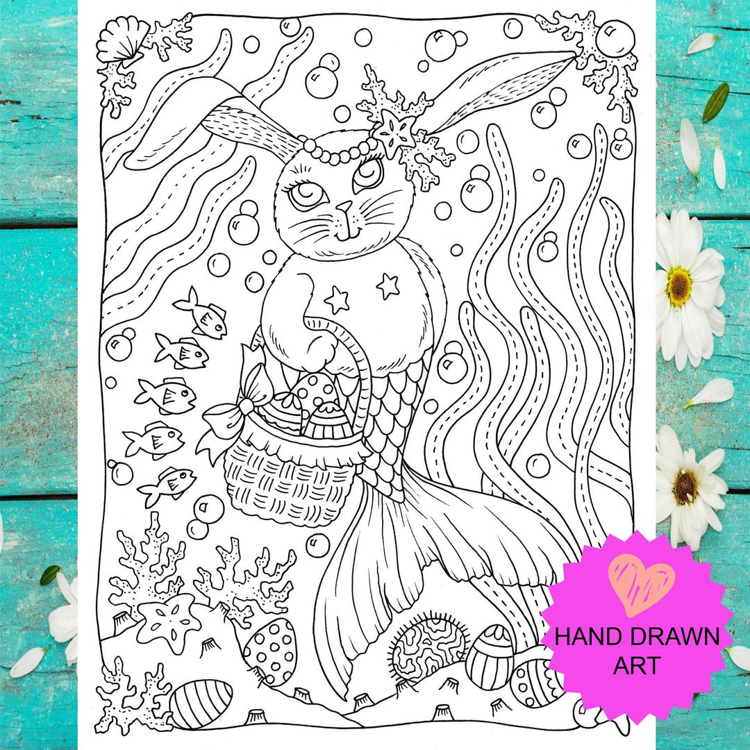 EASTER Mer-bunny Coloring Page. Instant Download. Digital Art, Easter ...