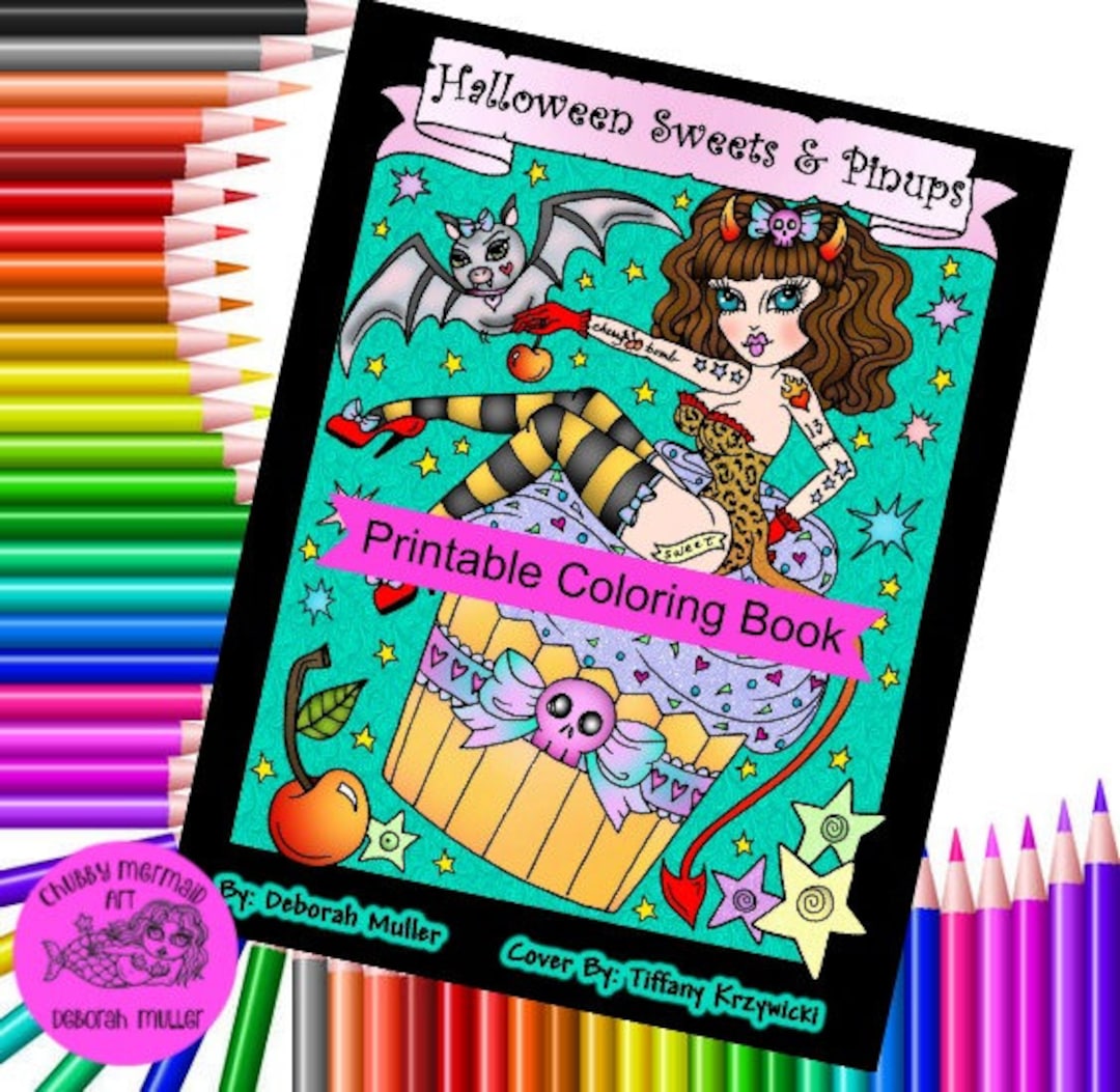 Halloween Sweets and Pinups Digital Download Coloring Book, Cupcakes ...