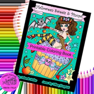 Halloween Sweets and Pinups Digital Download Coloring Book, Cupcakes ...