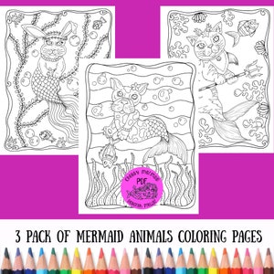 Mer-animals 3 Mermaid Animals to Color. Mer-bunny, Mer-kitty, Mer-doggy ...