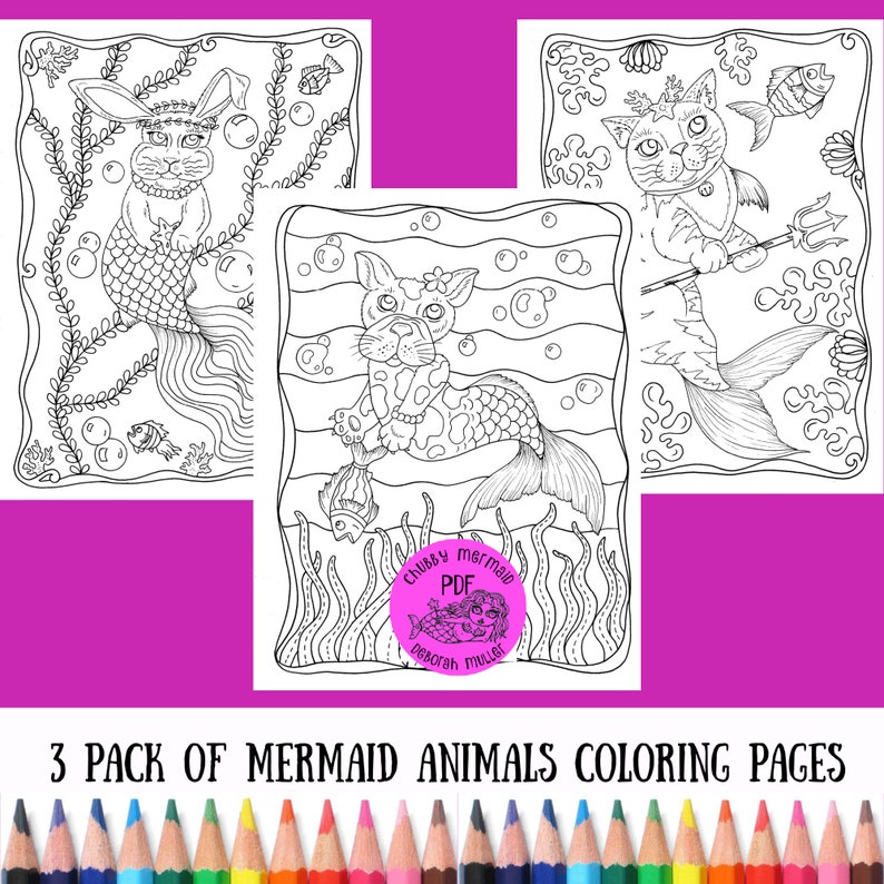 Mer-animals 3 Mermaid Animals to Color. Mer-bunny Mer-kitty | Etsy