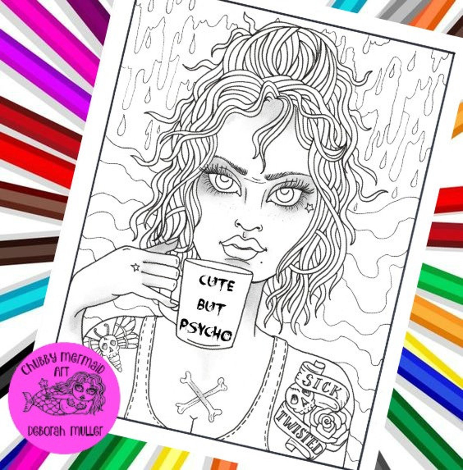 Psycho Halloween Girl. Printable Coloring Page. Digital - Etsy
