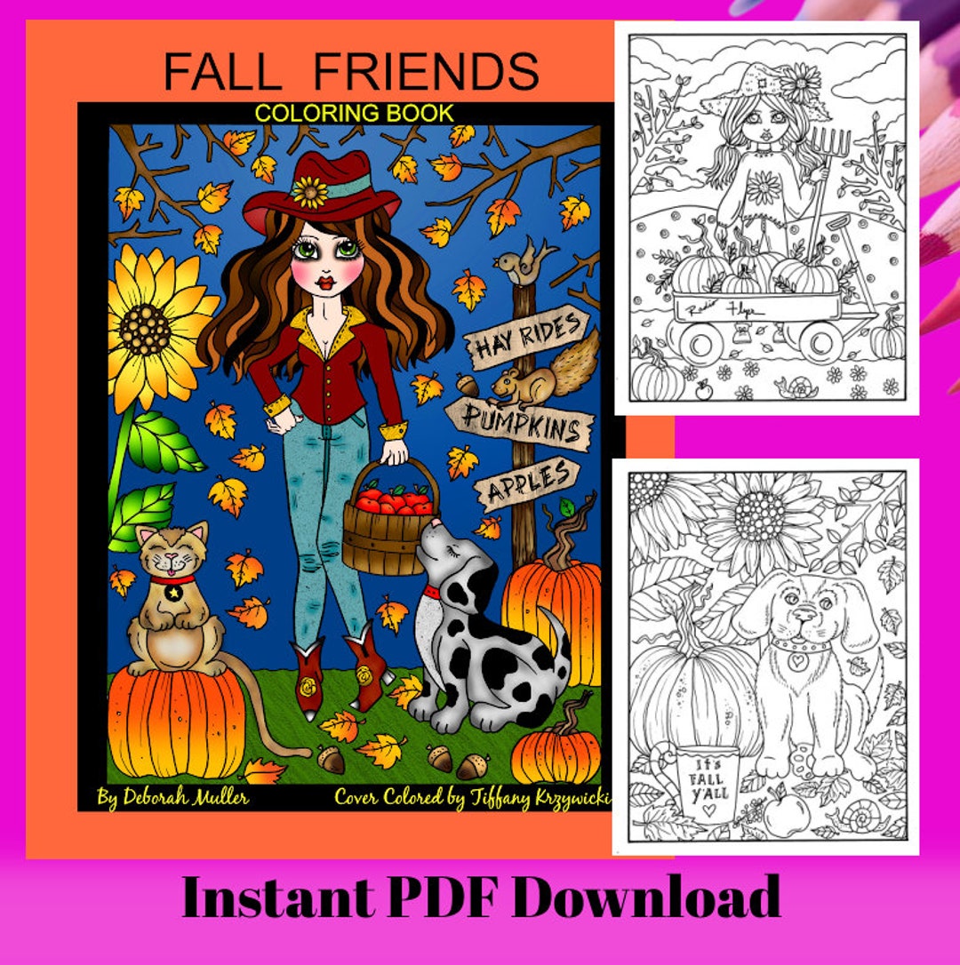 Fall Friends Digital Coloring Book. Fall, Pumpkins, Cats, Dogs ...