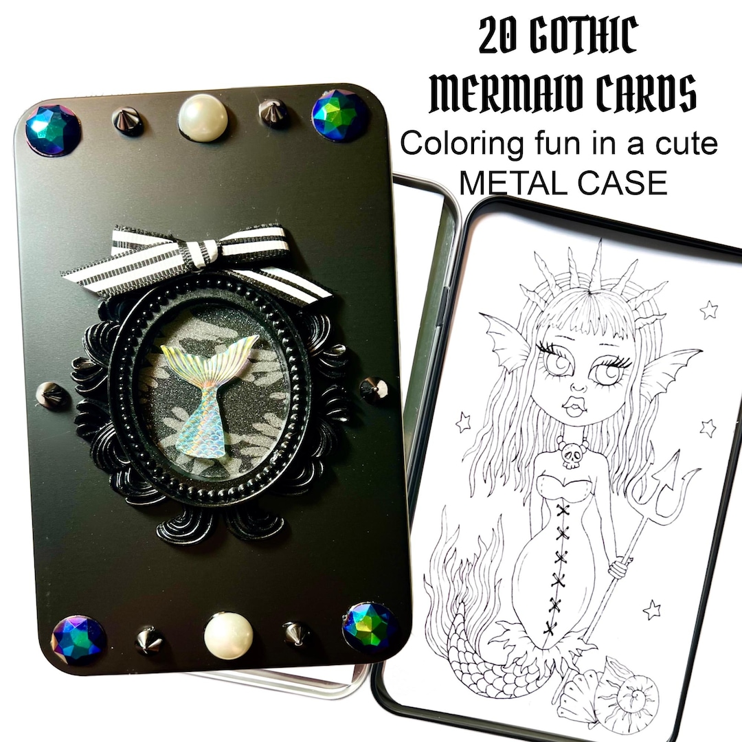 Gothic Mermaids Coloring Cards in a Cute Gothic Style Metal Case. 20 ...