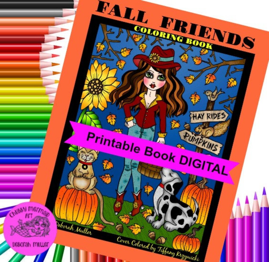 Fall Friends Digital Coloring Book Fun Fall Girls and Their Pets ...