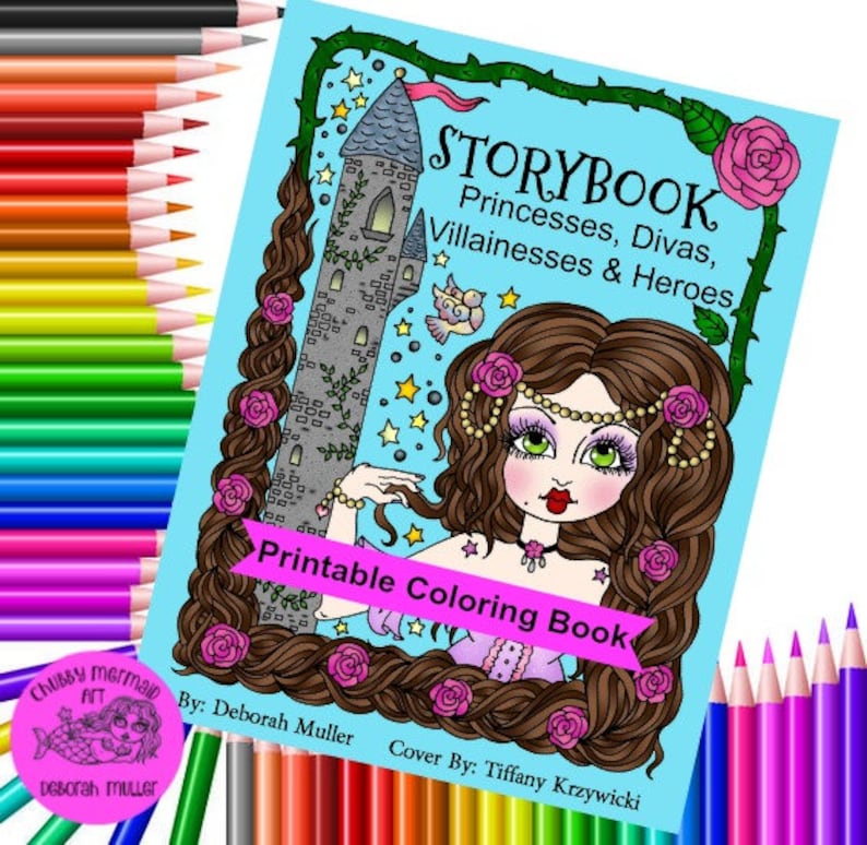 Printable Storybook and Fairytale Girls Coloring Book. Fun, Cute ...
