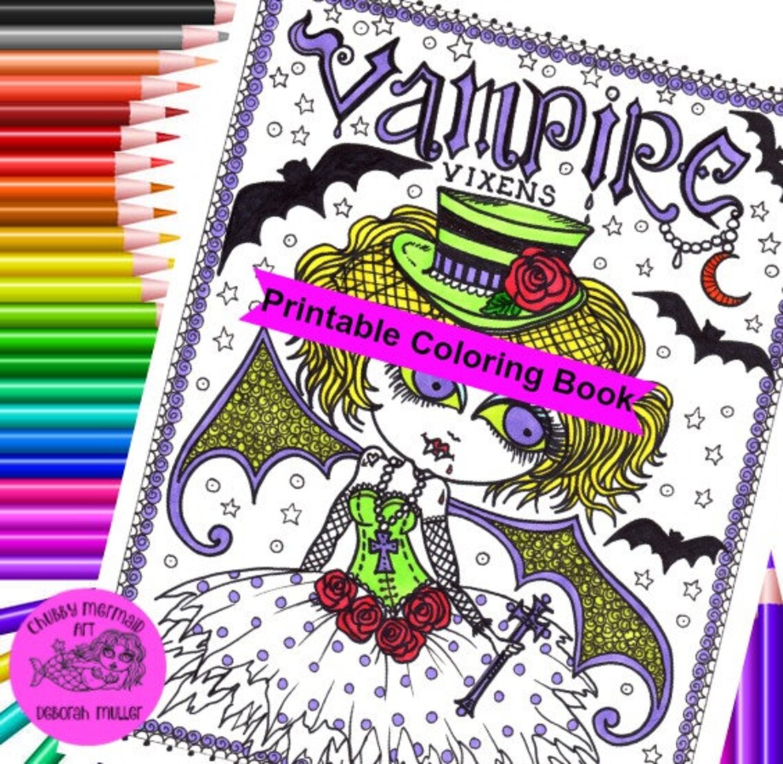 Vampire Vixens Digital Coloring Book Hallween Creepy Cute | Etsy