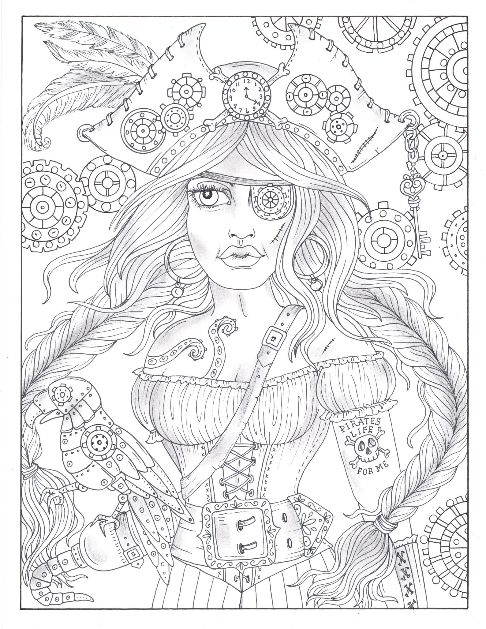 Steampunk Pirate Girl Coloring Page Instant Download. Adult - Etsy