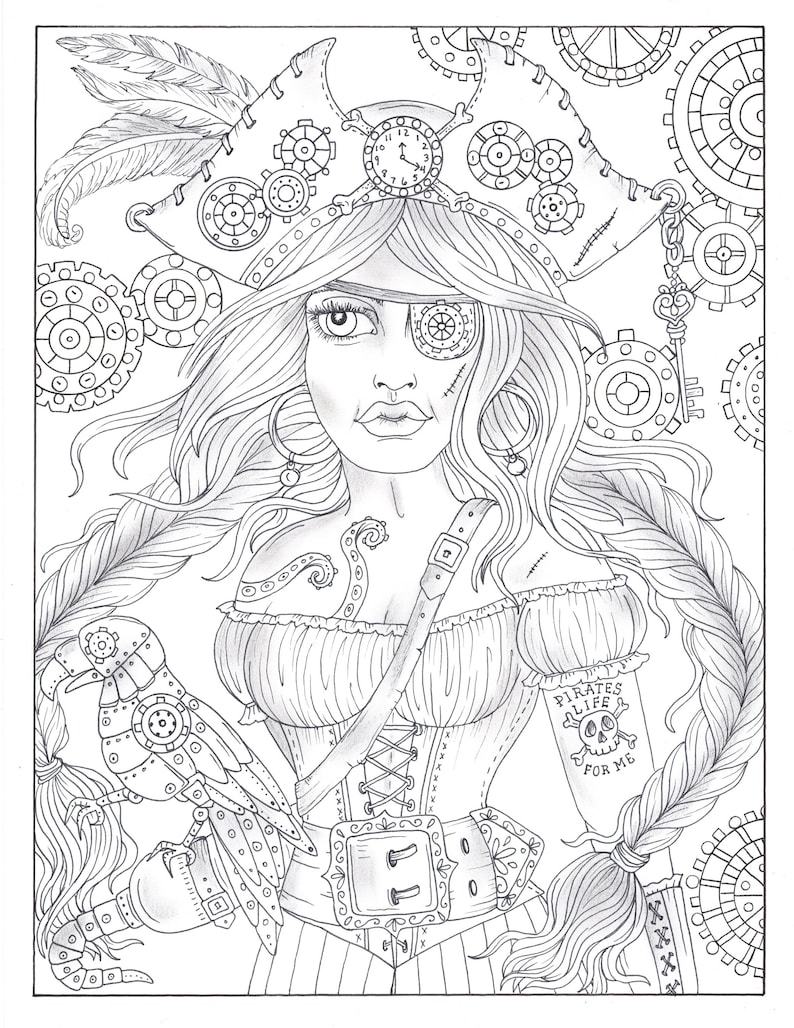 Steampunk Pirate Girl Coloring Page Instant Download. Adult - Etsy
