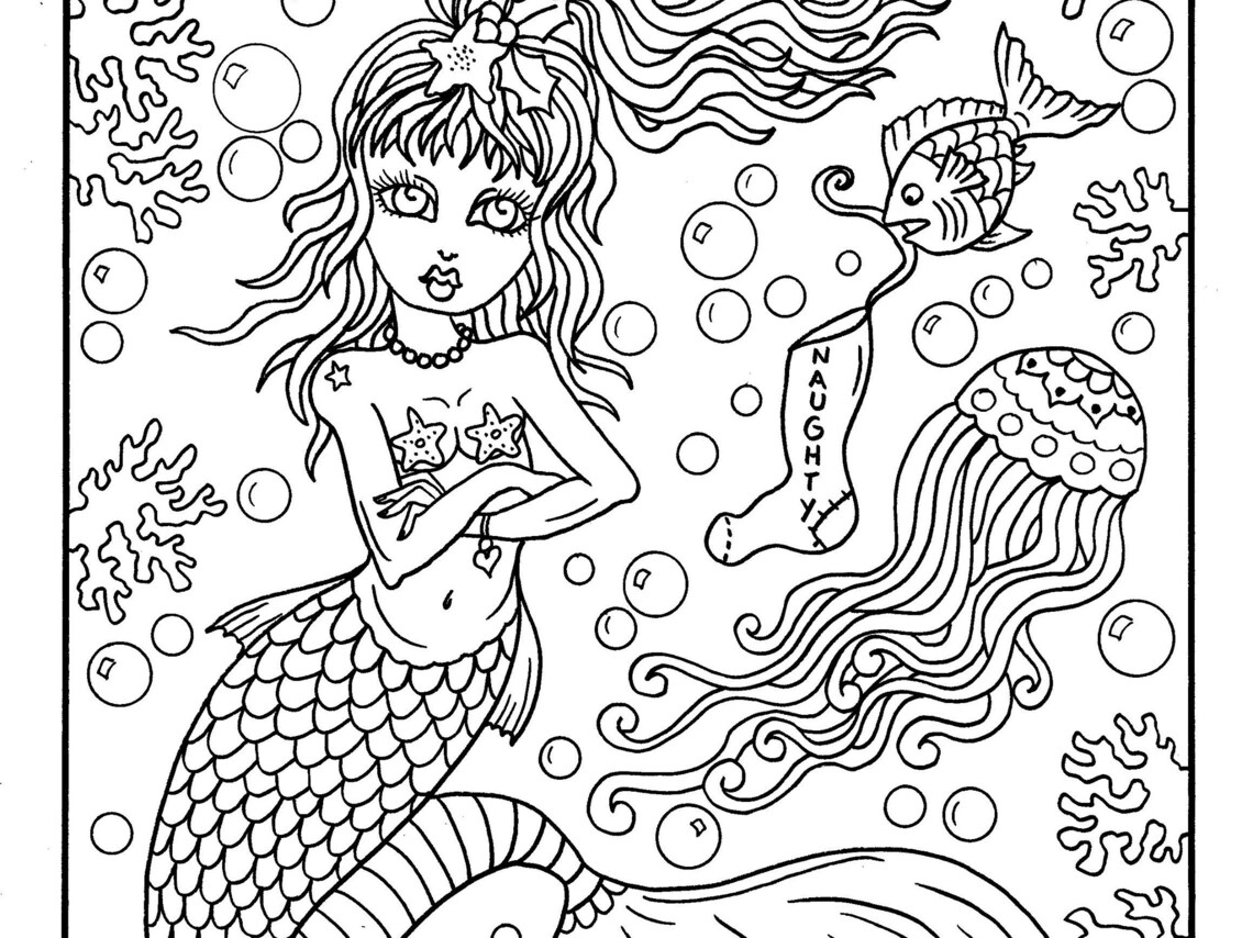 A Merry Mermaid Christmas Digital Coloring Book. Printable - Etsy