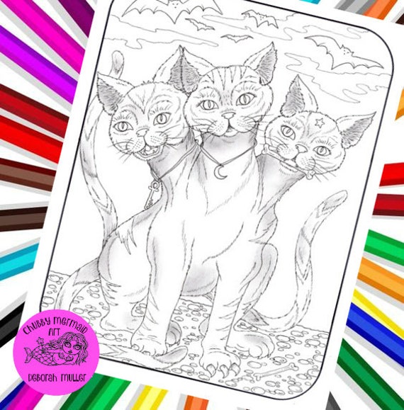 3 Headed Cat is Going to Make You Smile Whimsical Halloween - Etsy