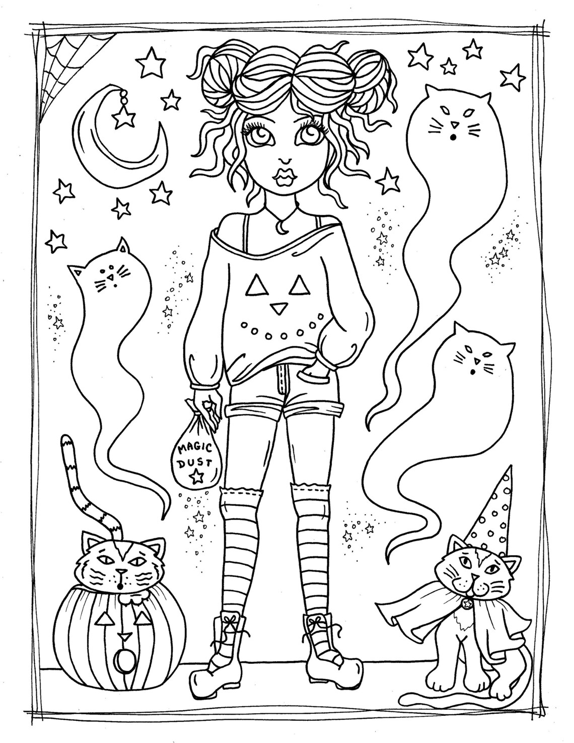Little Witches Digital Coloring Book. Print and Color Cute | Etsy