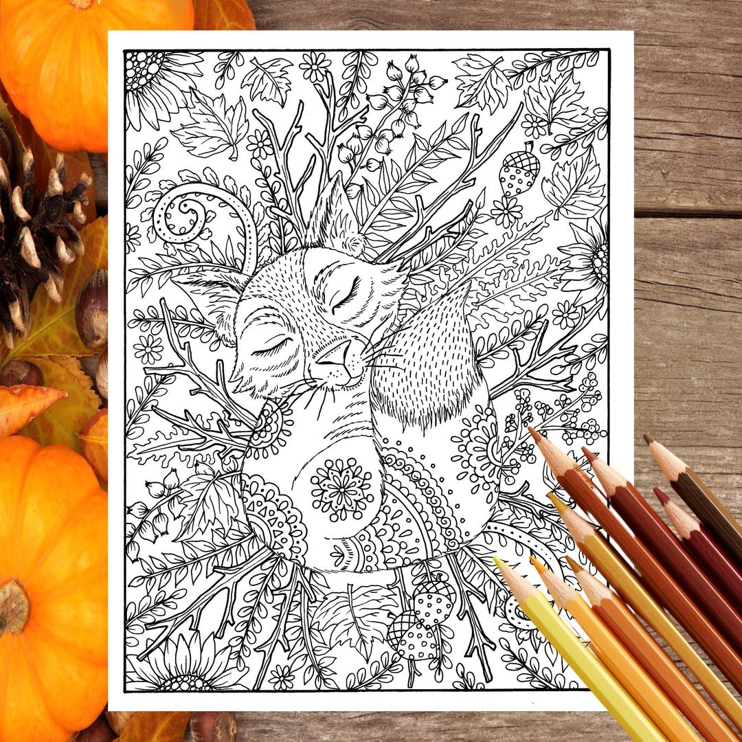 Fall Fox Coloring Page Digital Coloring, Adult Coloring, Digi ...