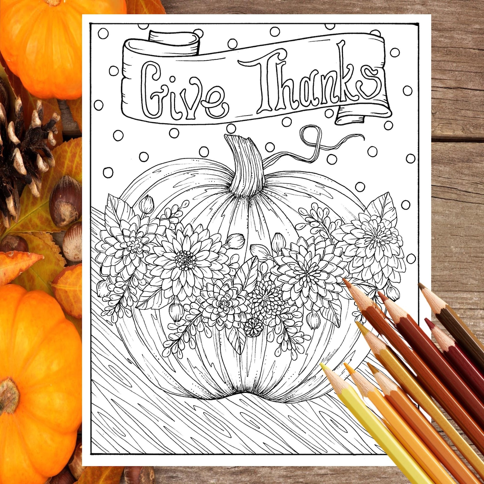 Give Thanks Digital Coloring Page Thanksgiving, Harvest, Holiday ...
