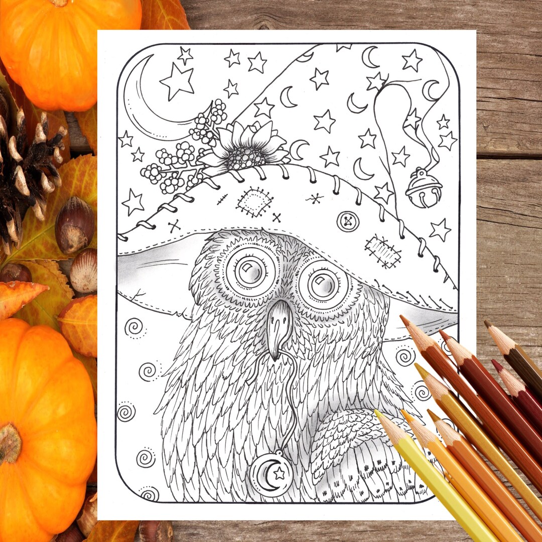 Little Witchy Owl Coloring Page. Fall and Halloween Coloring, PDF ...