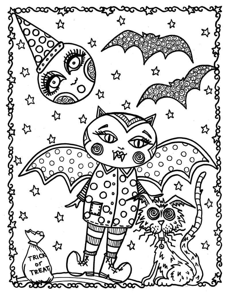 Halloween Digital Coloring Book adult coloring color pages | Etsy