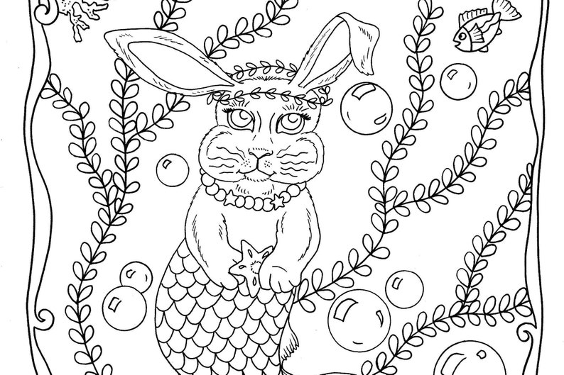 Mer-animals 3 Mermaid Animals to Color. Mer-bunny Mer-kitty - Etsy