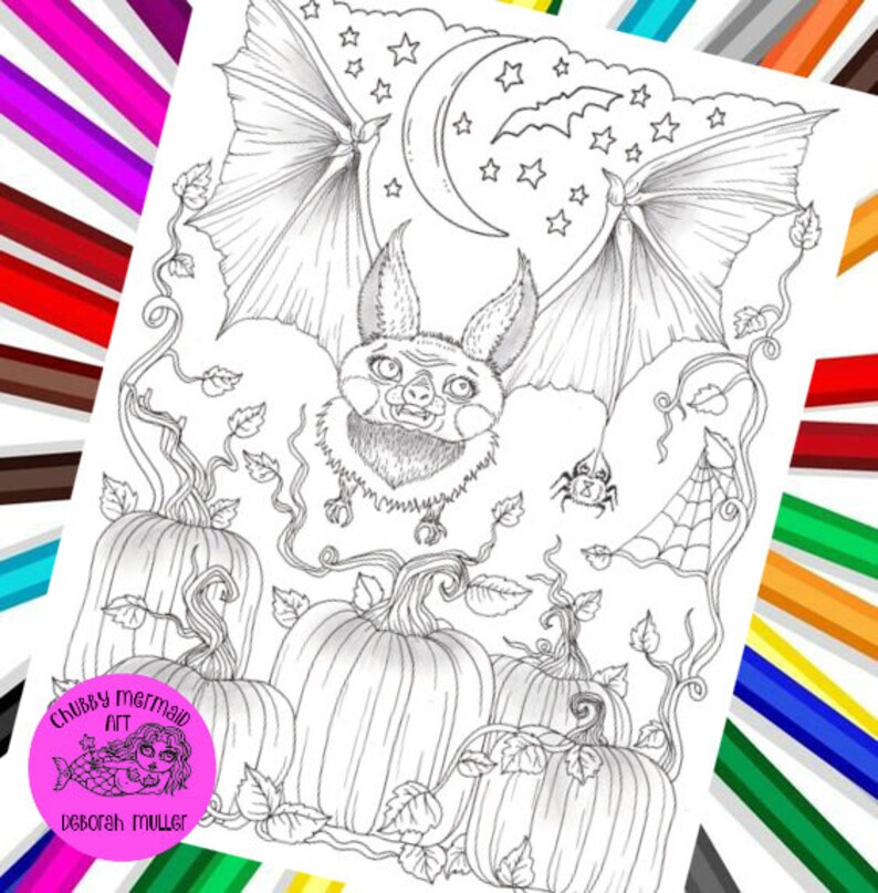 Cute Little Bat Coloring Page. Halloween Coloring Fun. PDF Pages ...