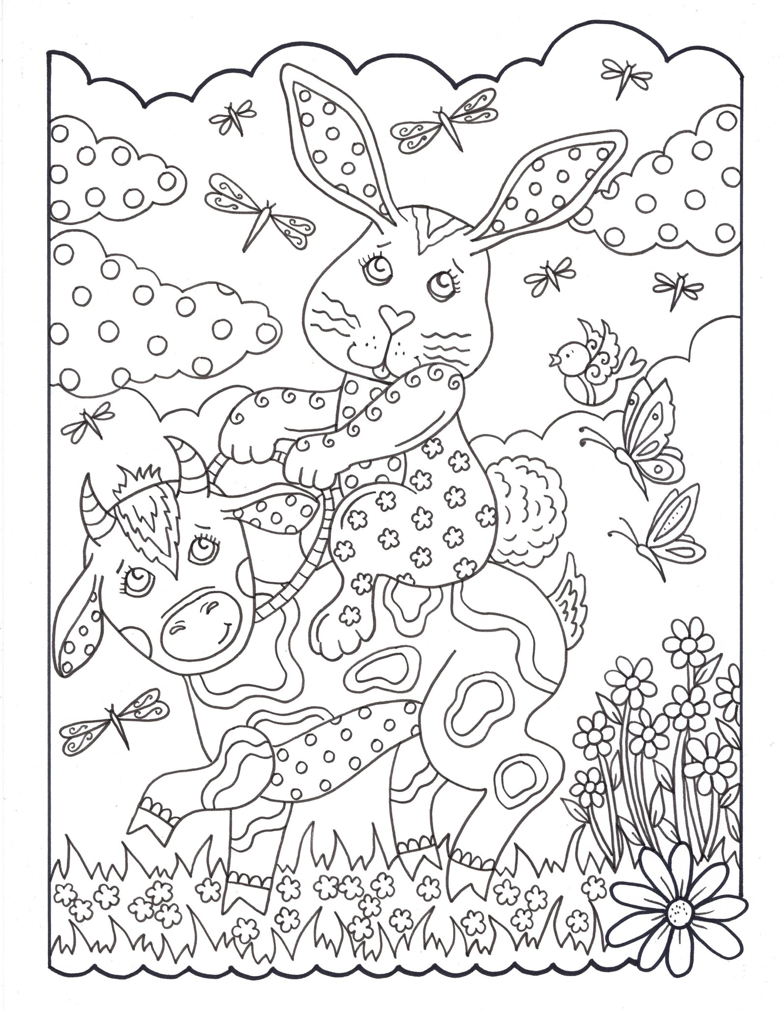BUNNY LOVE 10 Digital Coloring Pages, Downloads, Digi Stamps, Color ...