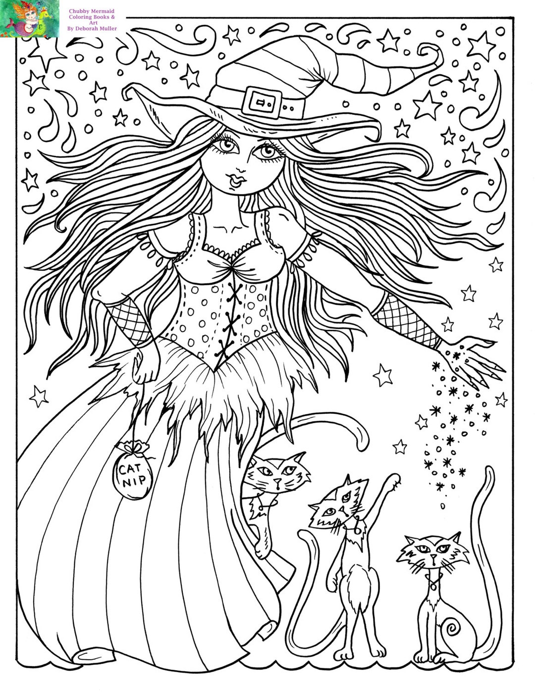 Downloadable Coloring Page Witch and Cats Halloween Fun - Etsy Australia