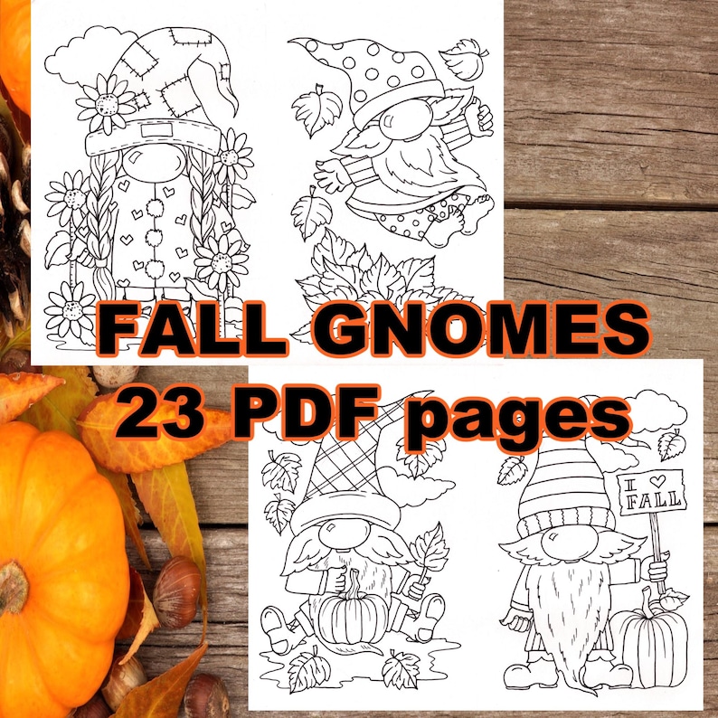 FALL GNOMES 23 Pages. PDF Coloring Pages. Fun Coloring. Fall, Autumn ...