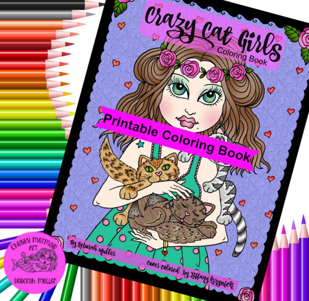 Crazy Cat Girls Digital Coloring Book, PDF, Instant Download, Cats and ...