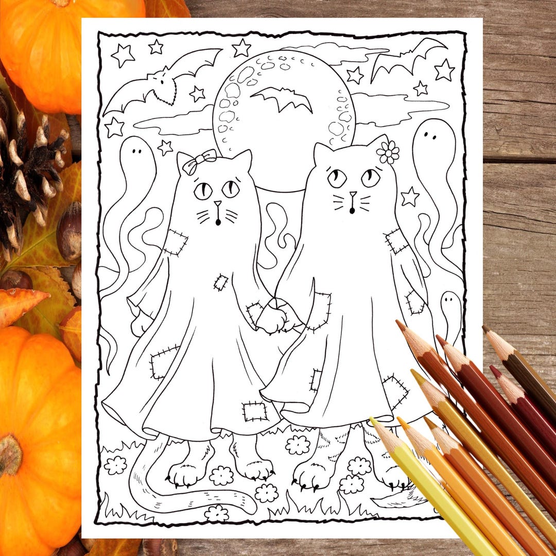 Scardy Cats Digital PDF Coloring Page. Halloween Coloring Page, Hand ...