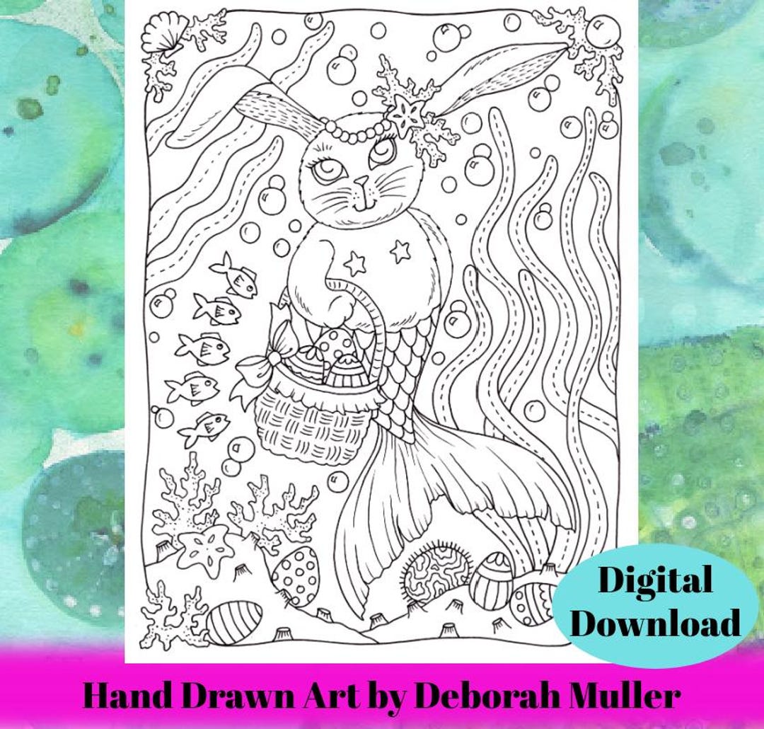 EASTER Mer-bunny Coloring Page. Instant Download. Digital Art, Easter ...