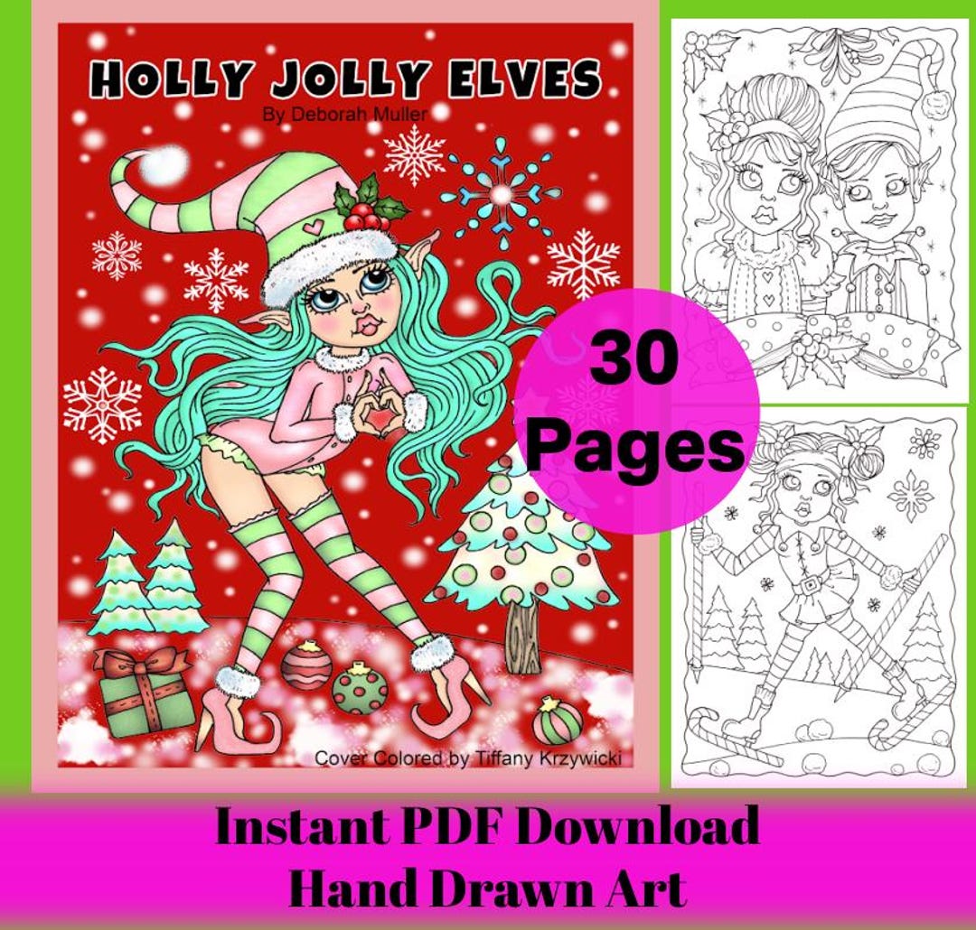 Holly Jolly Elves Pdf Coloring Book. Fun and Whimsical Coloring. Hand ...