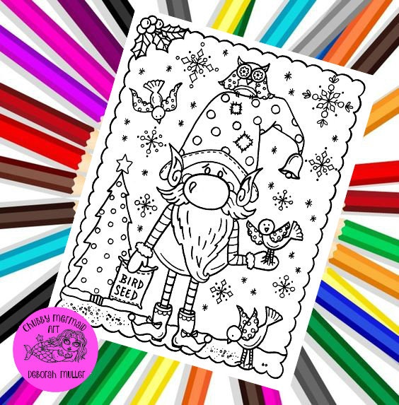 Gnome Winter helper Digital download printable coloring page | Etsy