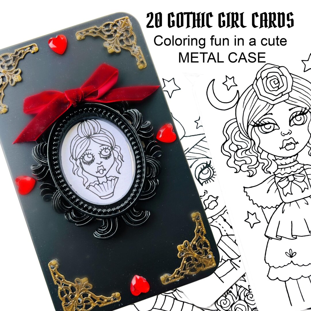 Gothic Girls Coloring Cards in a Cute Metal Case. 20 Cards on 140 ...