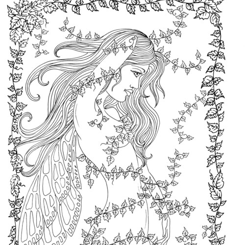 Adult Coloring Page Fantasy Floral Girl Portrait Etsy