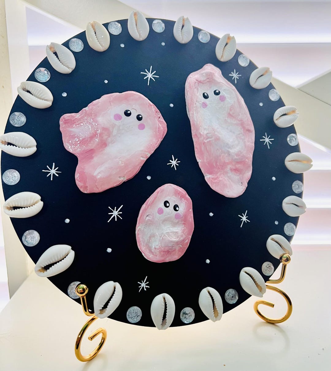Pink Ghosts OYSTER Shell ART. Hand Painted Shell Art 8x8. Fun and Funky ...