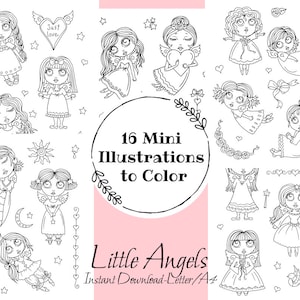 Little Angels Mini Illustrations to Color. 16 Tiny Images, 5 Pages ...