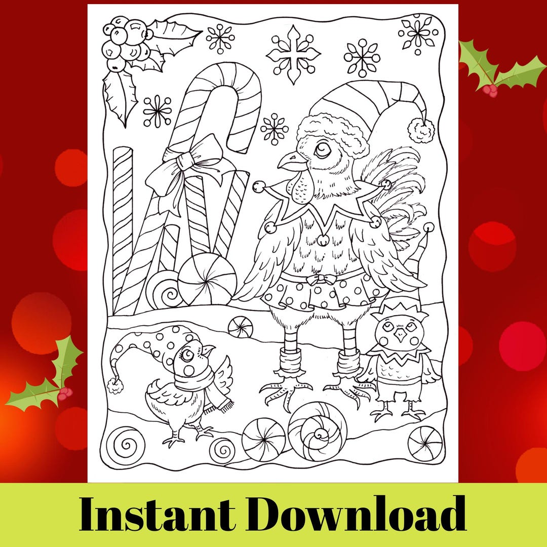 Christmas Chicks Coloring Page. Christmas Coloring. Holiday Color Pages ...