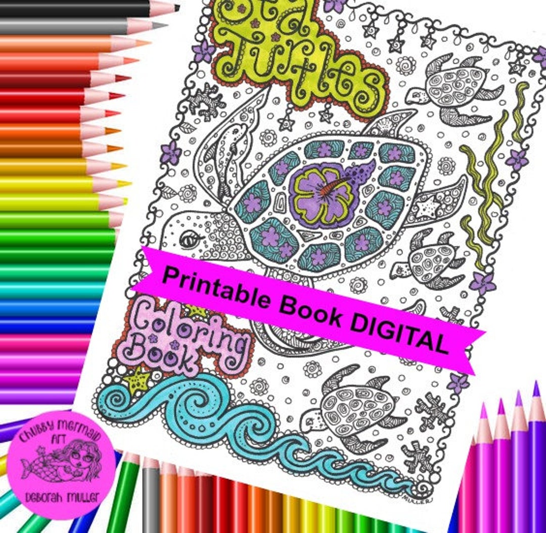 Sea Turtles Digital Coloring Book, All Ages, Fun and Whimsical Sea ...