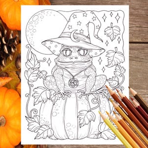 Frog Wizard Digital PDF Coloring Page. Halloween Coloring Page, Hand ...