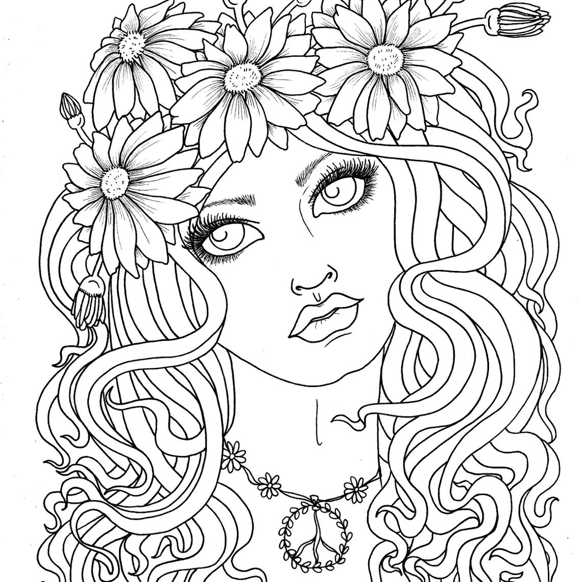 5 Pages of Spring Flower Girls to Color. Hydrangea Daisy - Etsy