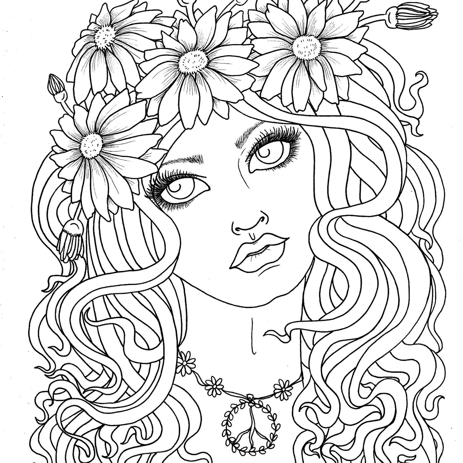 5 Pages of Spring Flower Girls to Color. Hydrangea Daisy - Etsy