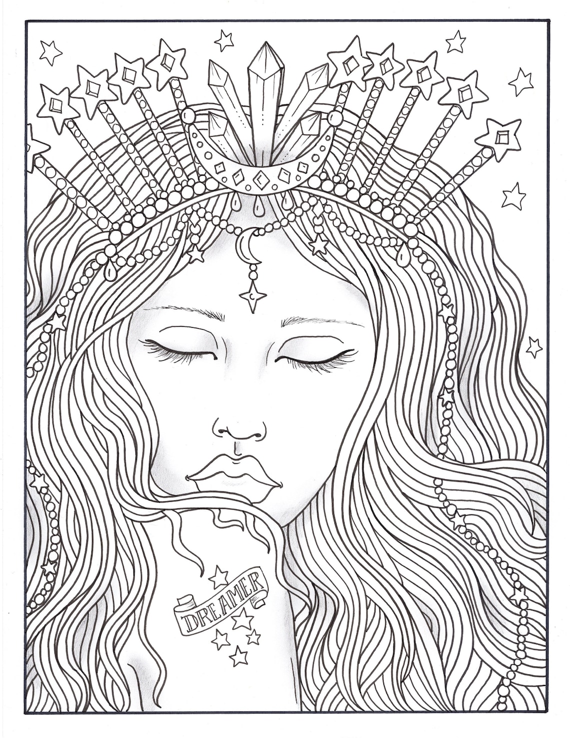 Crowned Fantasy Queens Coloring Book Digital, Instant Download, Jewels ...