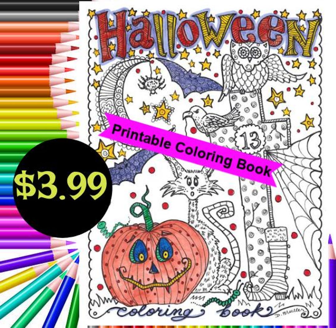 Halloween Digital Coloring Book, Adult Coloring, Color Pages, Coloring ...
