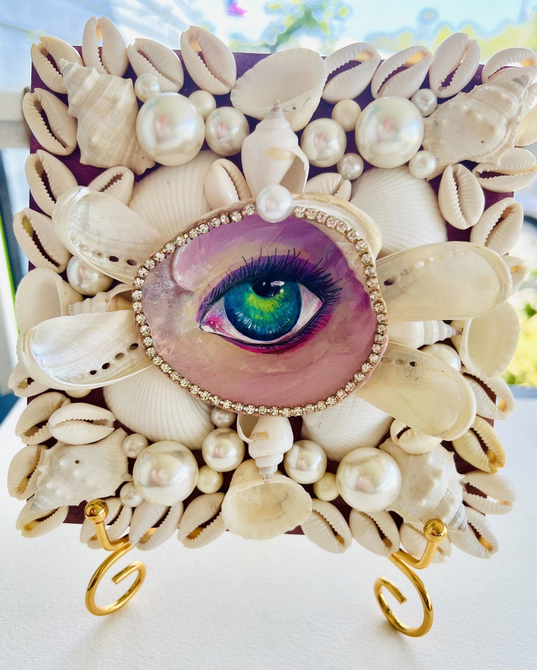 Lovers Eye Hand Painted Shell Art With a Stand. Fun and Funky Beach ...