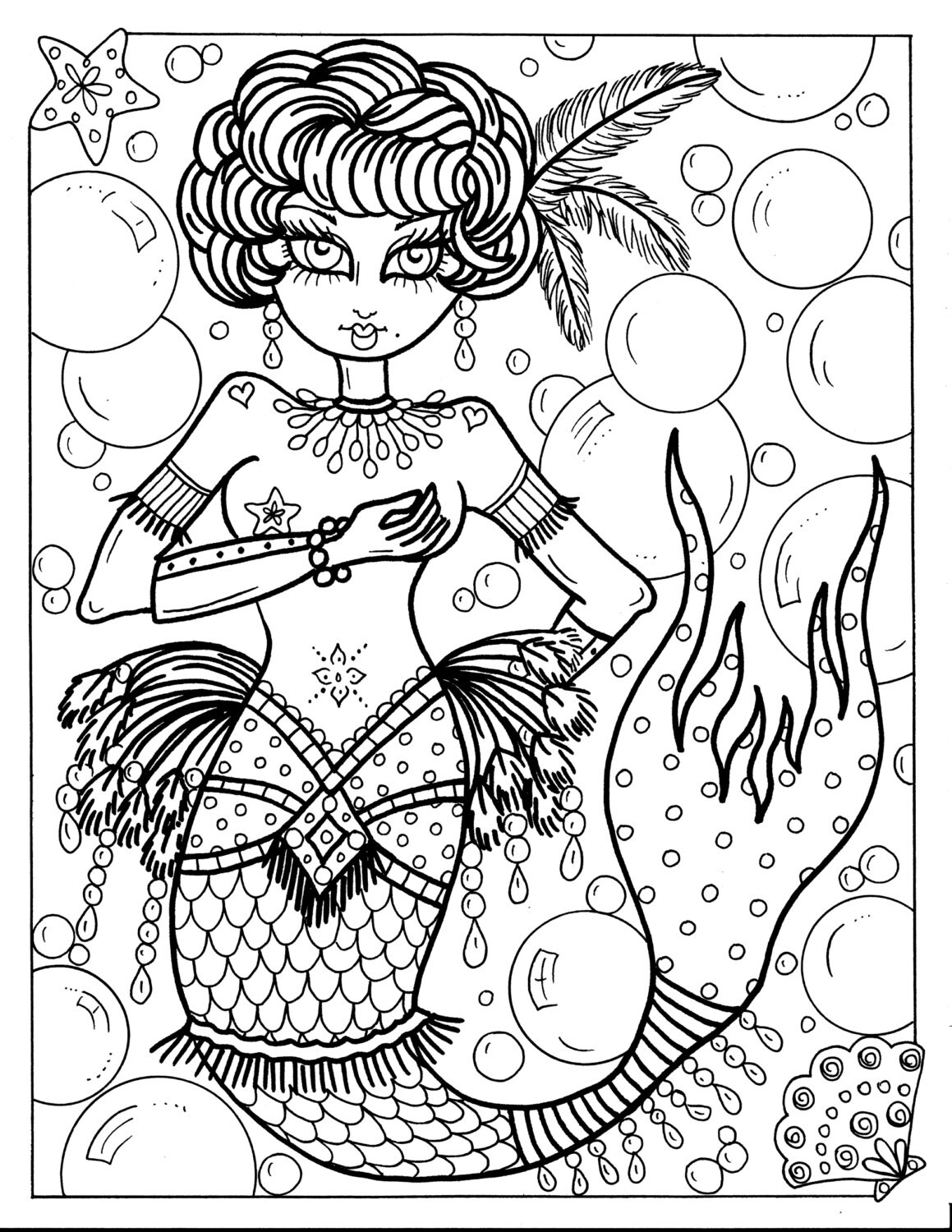 5 Pages Burlesque Mermaids to Color Digital Coloring for - Etsy Australia