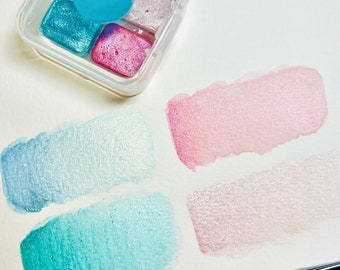MOODY MERMAID Set of 8 Handmade Mica Watercolors. This is a Mini Set ...