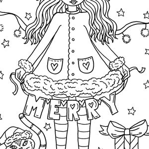 5 Christmas Girls Printable Coloring Pages. Holiday Coloring Fun for ...