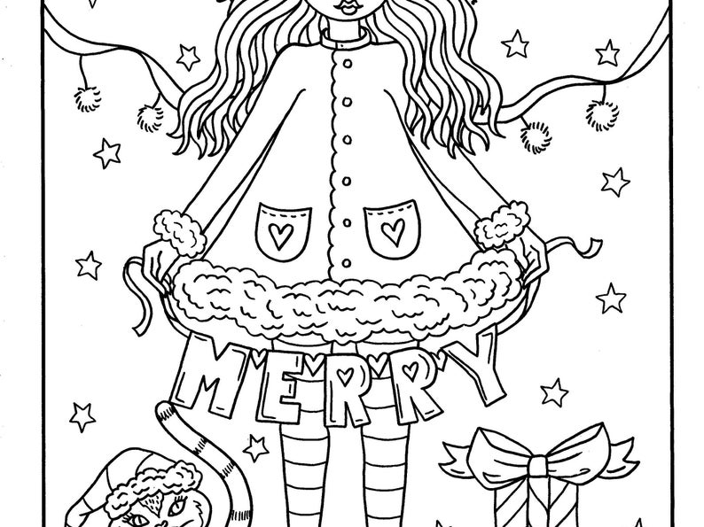 5 Christmas Girls Printable Coloring Pages. Holiday Coloring Fun for ...