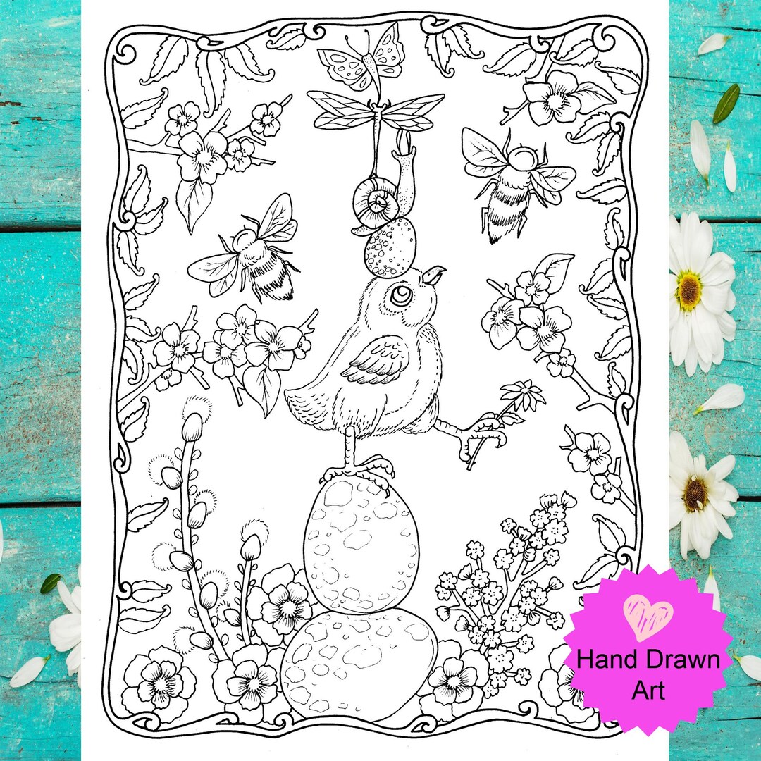 Spring Chick Totem Coloring Page. Instant Download. Easter Coloring ...