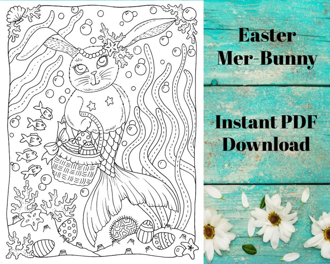 EASTER Mer-bunny Coloring Page. Instant Download. Digital Art - Etsy